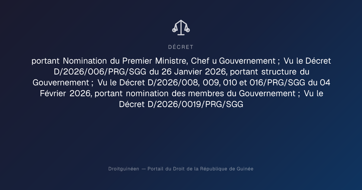 Décret D/2026/005/PRG/SGG du 26 Janvier 2026, portant Nomination du ...